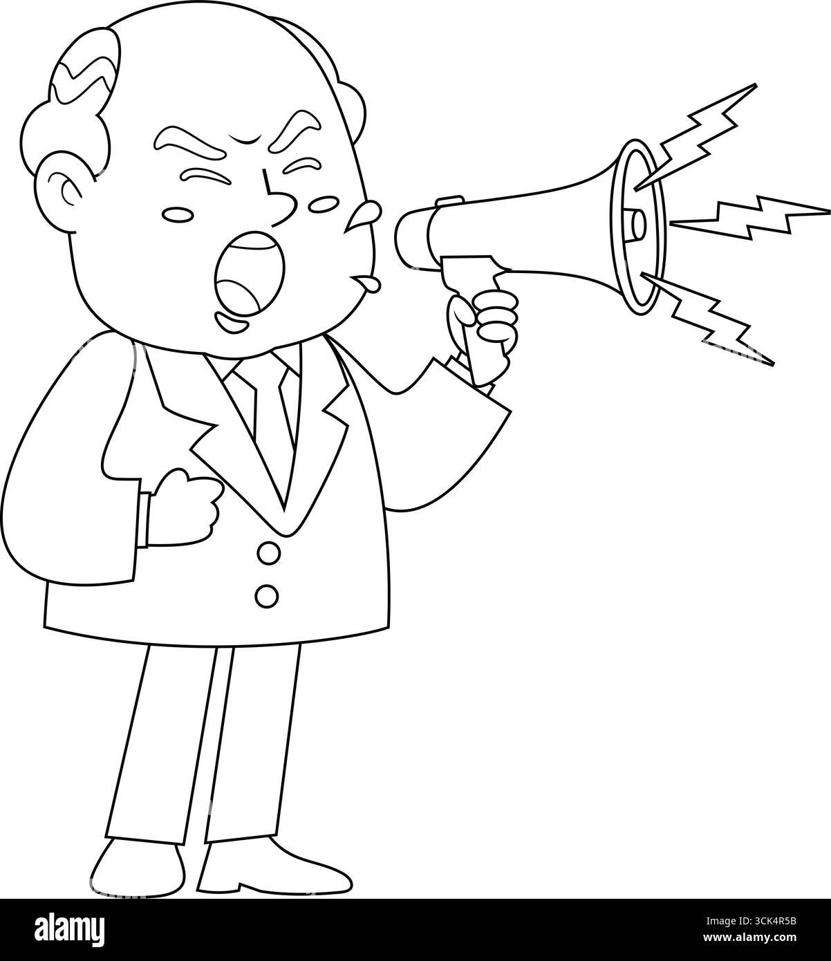 Outlined Business Boss Man Cartoon Character Screaming Into Megaphone ...