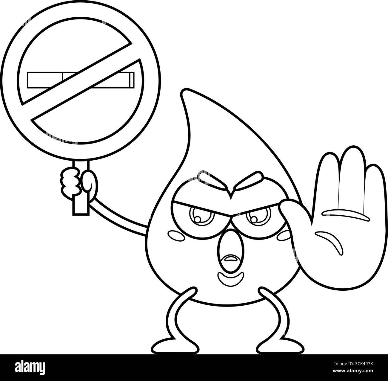 Outlined Angry Blood Drop Cartoon Character Holding UP A No Smoking ...