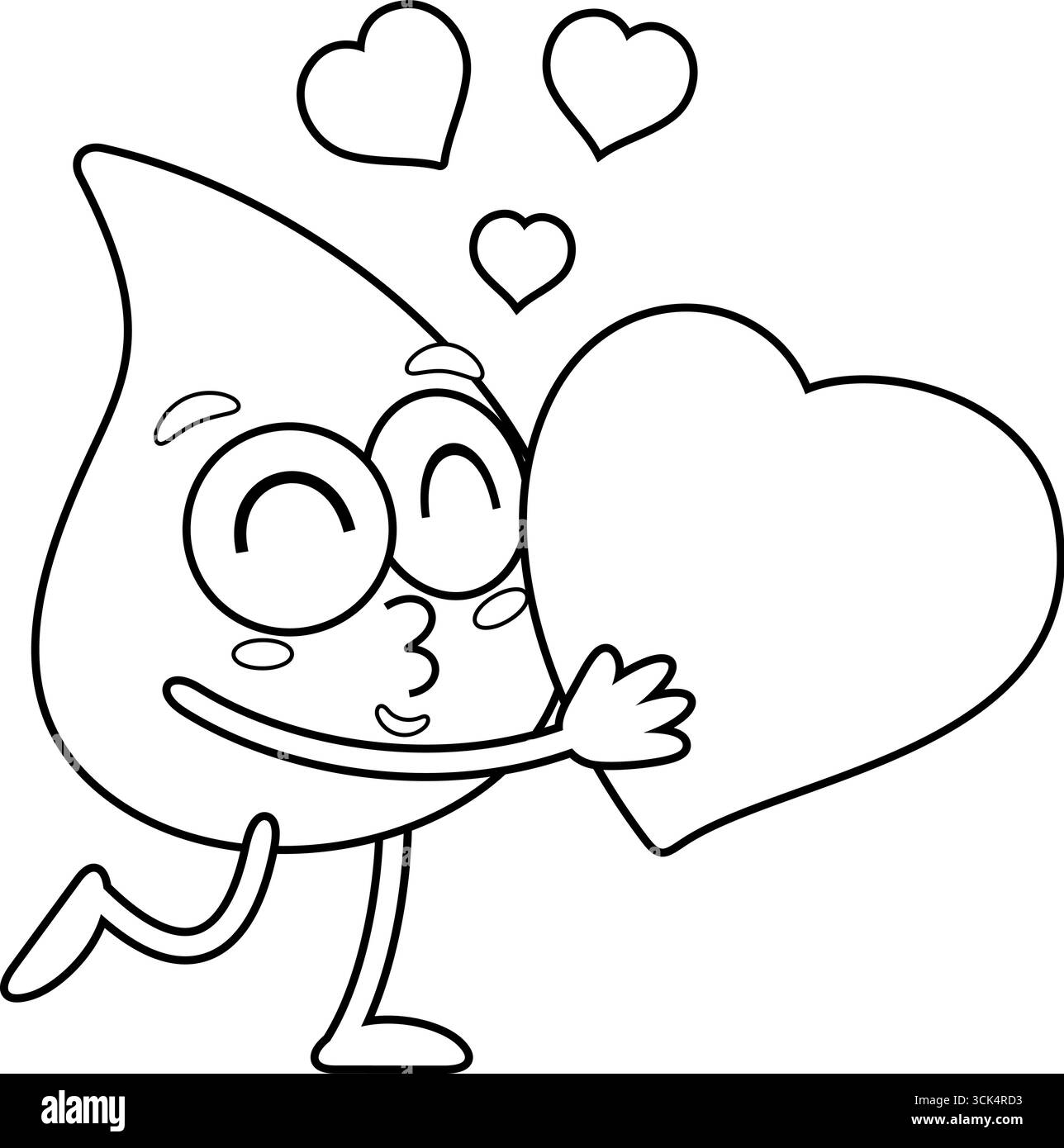 Outlined Cute Blood Drop Cartoon Character Hugging And Kiss Big Heart ...