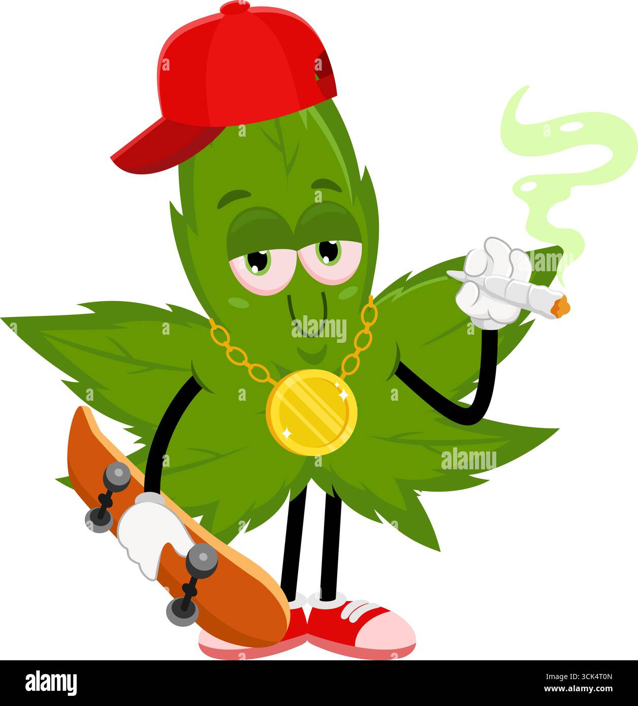 Gangsta Marijuana Leaf Cartoon Character Smoking A Joint. Vector ...