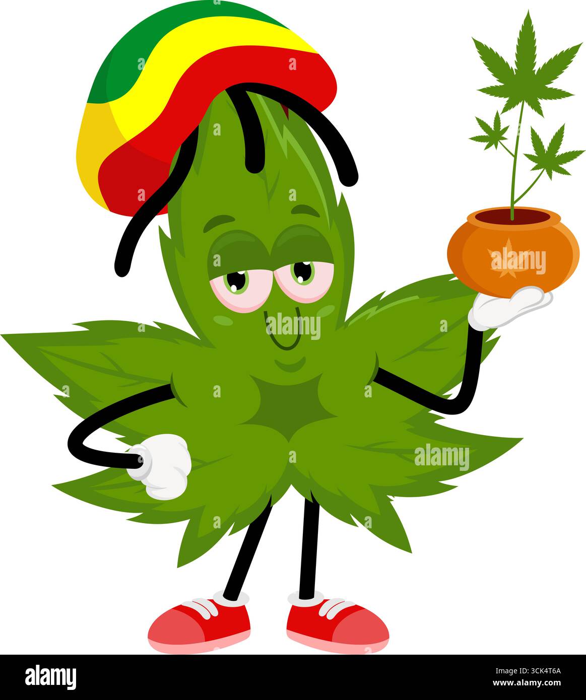 Funny Marijuana Leaf Cartoon Character With Jamaican Rasta Hat Holding ...
