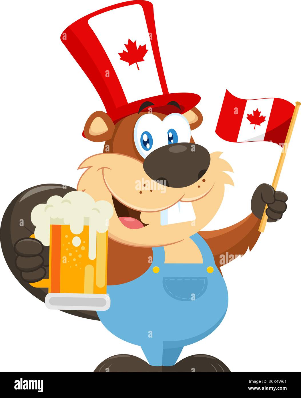 Patriotic Beaver Cartoon Character Holding Mug Of Beer And Waving ...