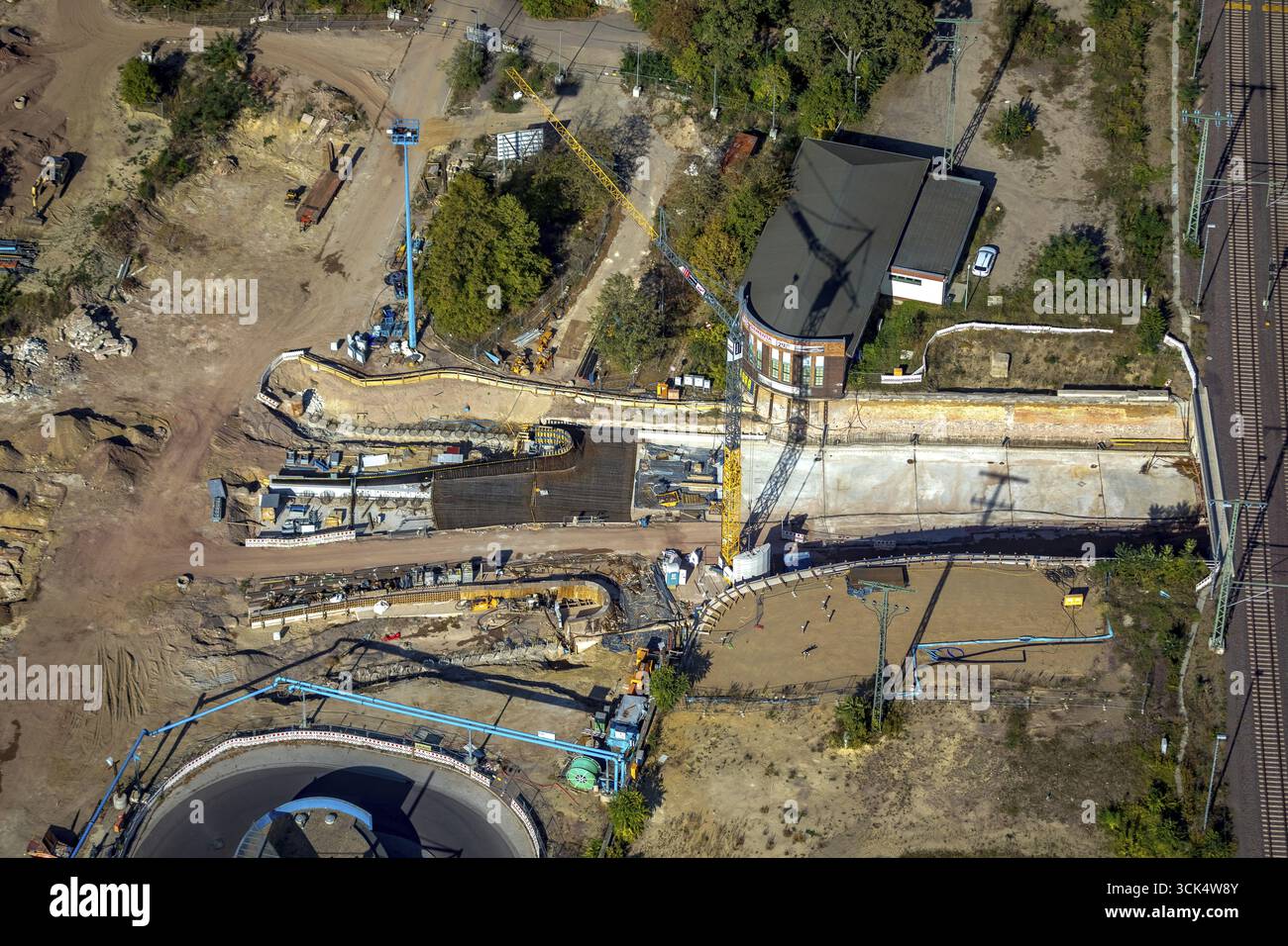 Aerial view, Magdeburg main station, Magdeburg central station, track ...