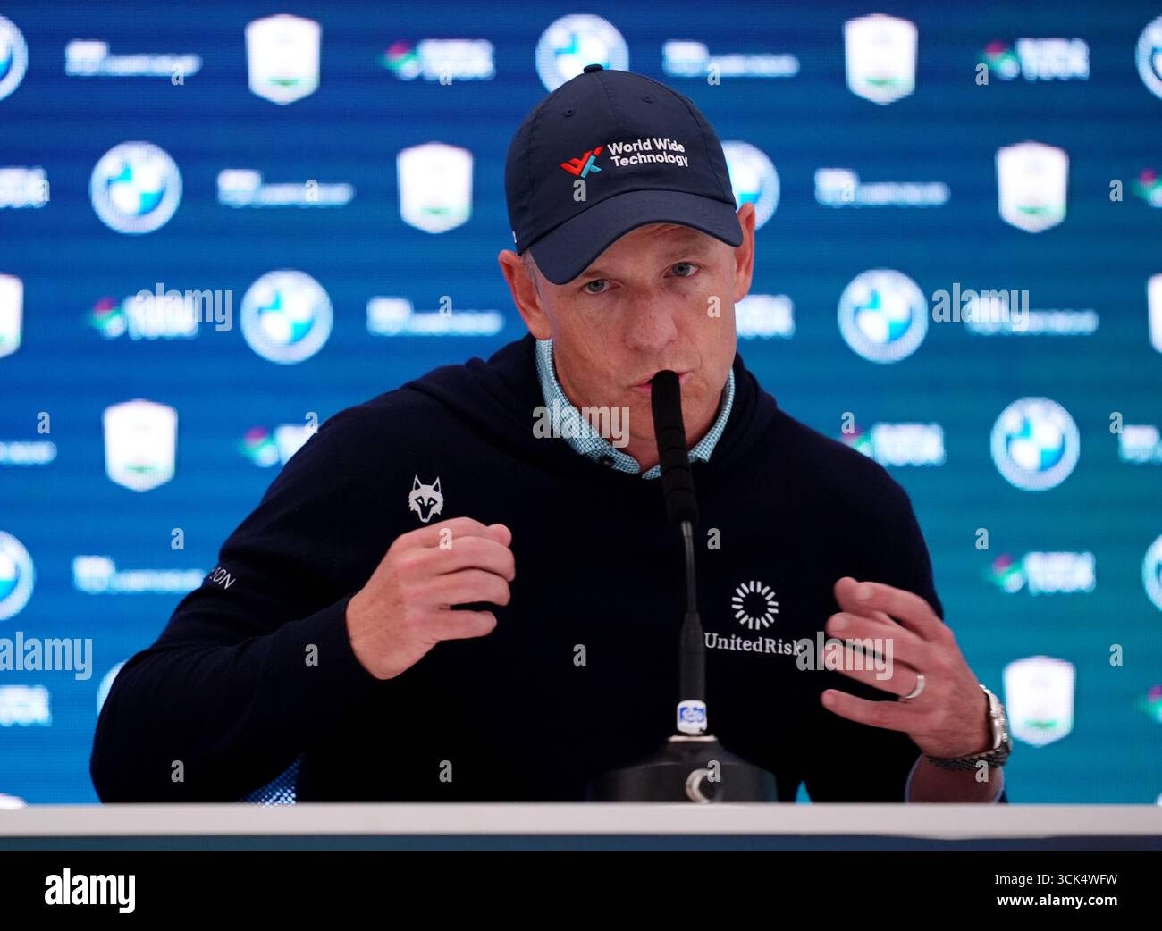 Luke Donaldson during a press conference ahead of the 2025 BMW PGA ...