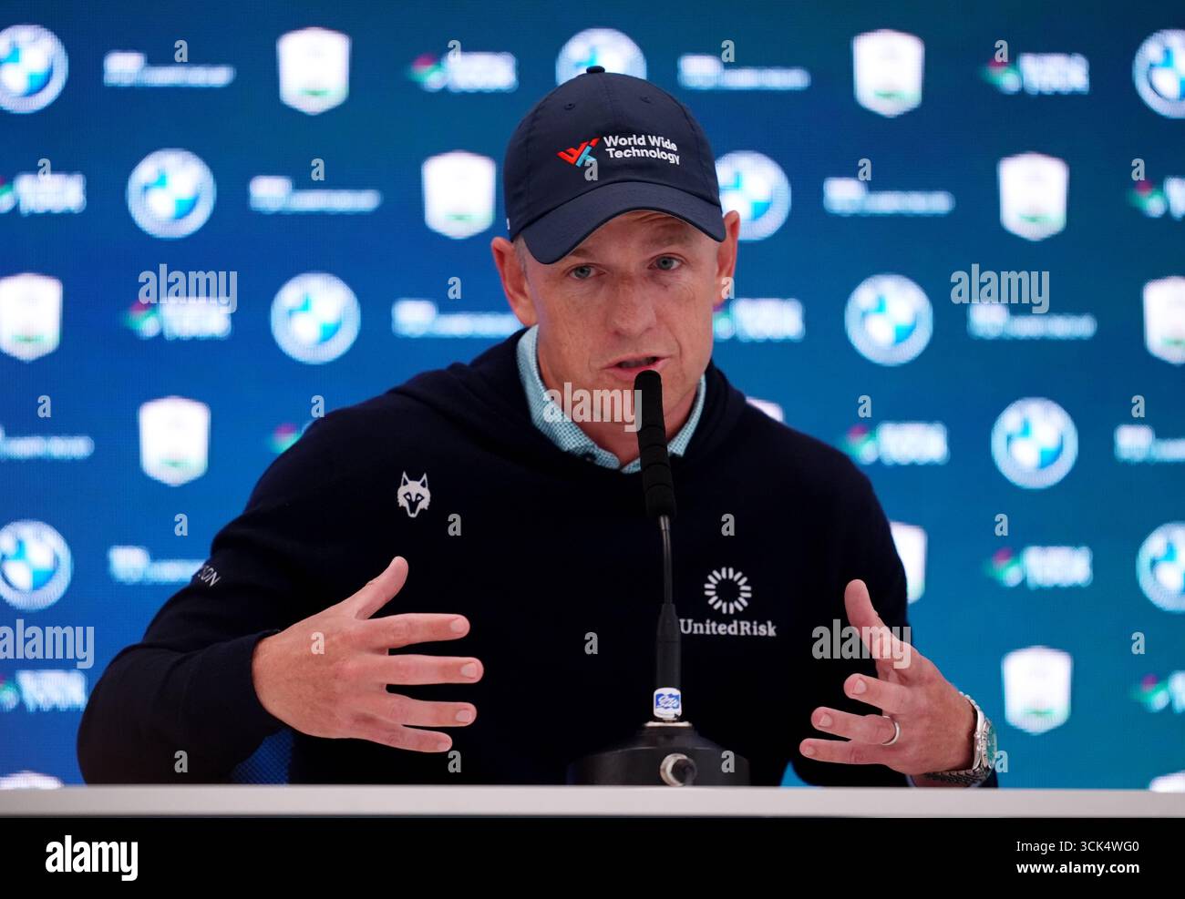 Luke Donaldson during a press conference ahead of the 2025 BMW PGA ...