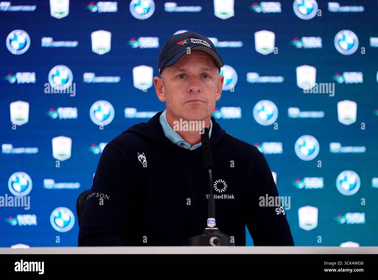 Luke Donaldson during a press conference ahead of the 2025 BMW PGA ...