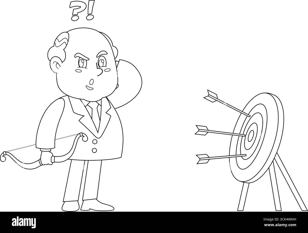 Outlined Business Boss Man Cartoon Character With Bow Missed Target ...