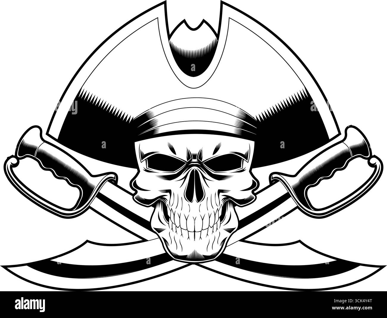 Outlined Pirate Skull With Two Sabres Graphic Logo Design. Vector Hand ...