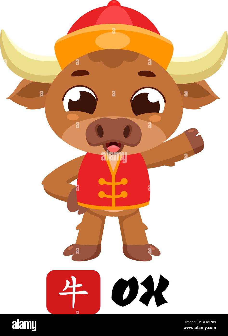 Cute Chinese New Year Ox Cartoon Character With Sign. Vector ...