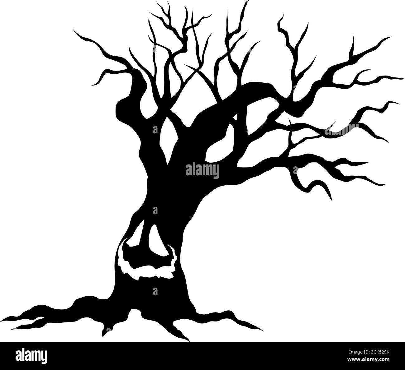 Halloween Scary Tree Monster Black Silhouette. Vector Hand Drawn ...