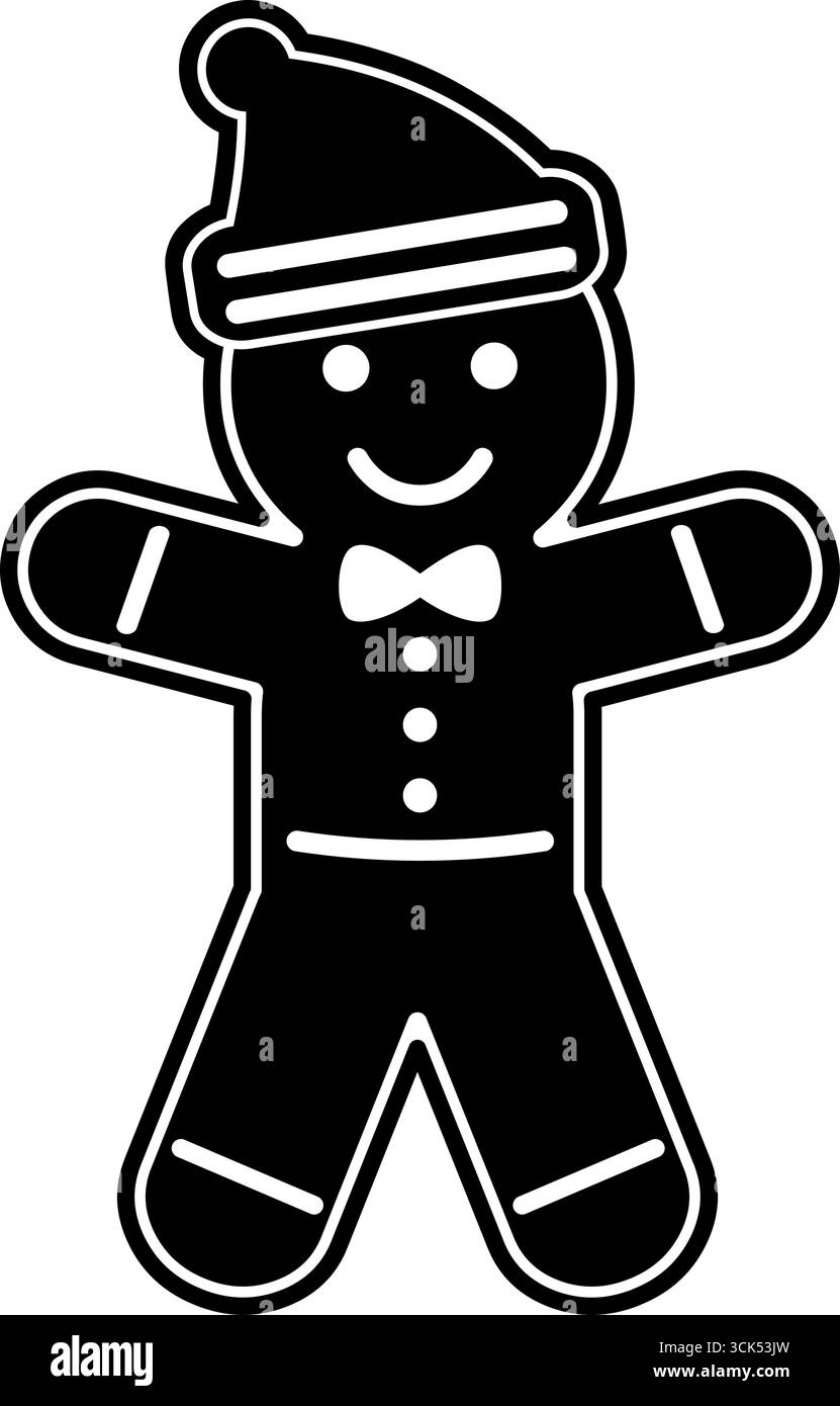 Christmas Gingerbread Man Black Silhouette. Vector Hand Drawn ...