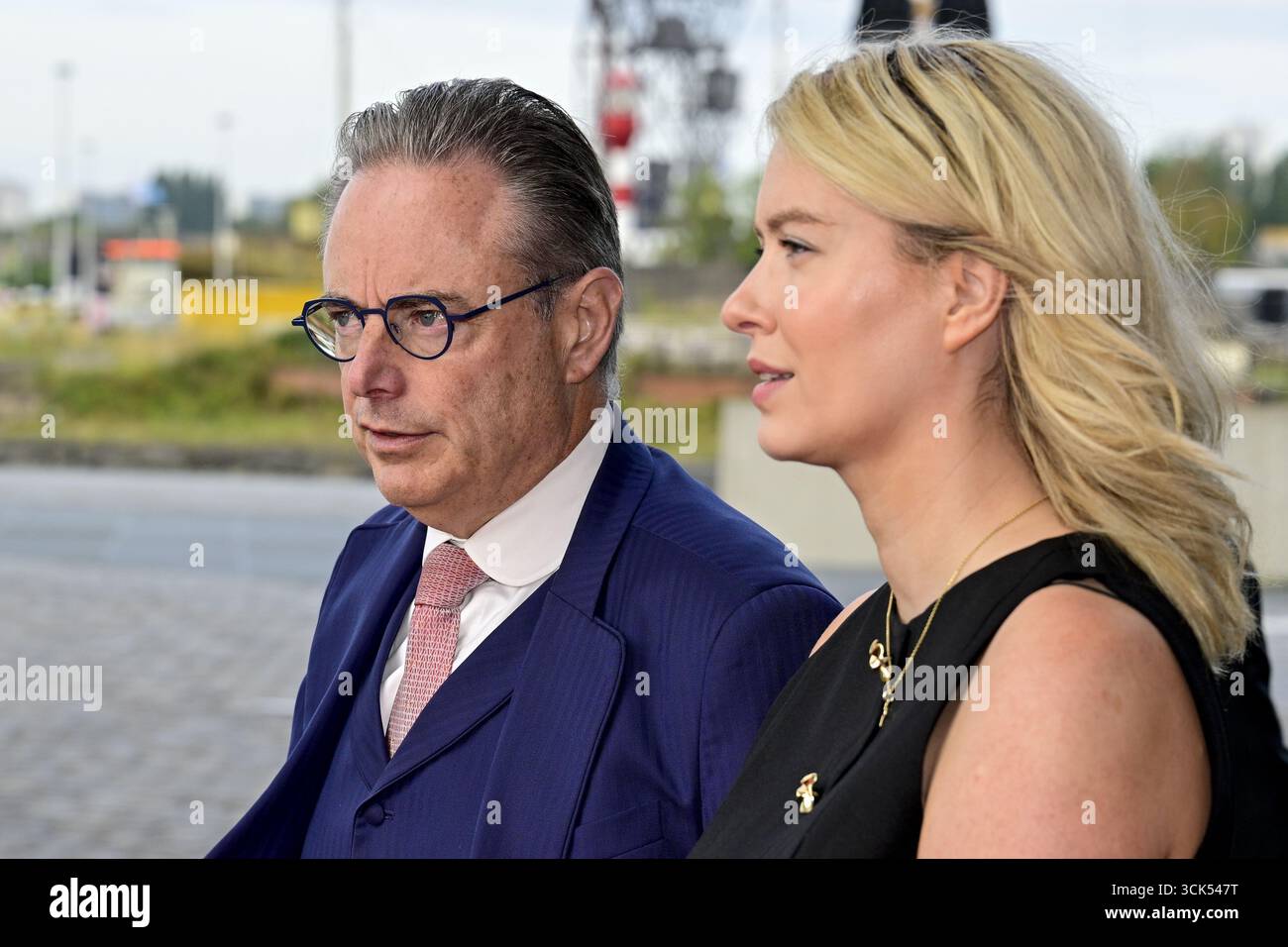 Prime Minister Bart De Wever and acting Antwerp mayor Els Van Doesburg ...