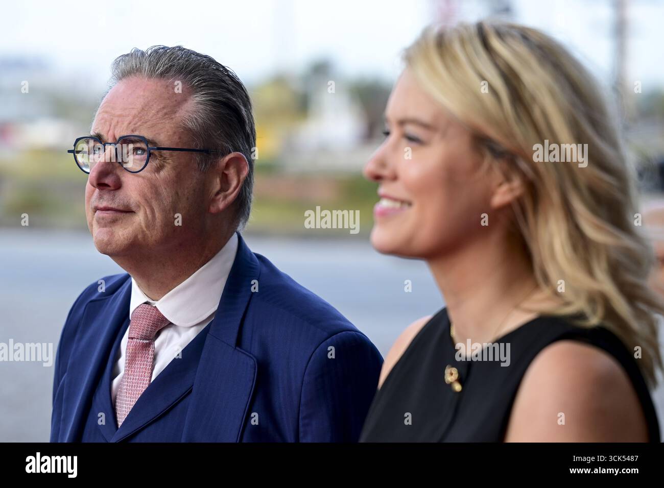 Prime Minister Bart De Wever and acting Antwerp mayor Els Van Doesburg ...