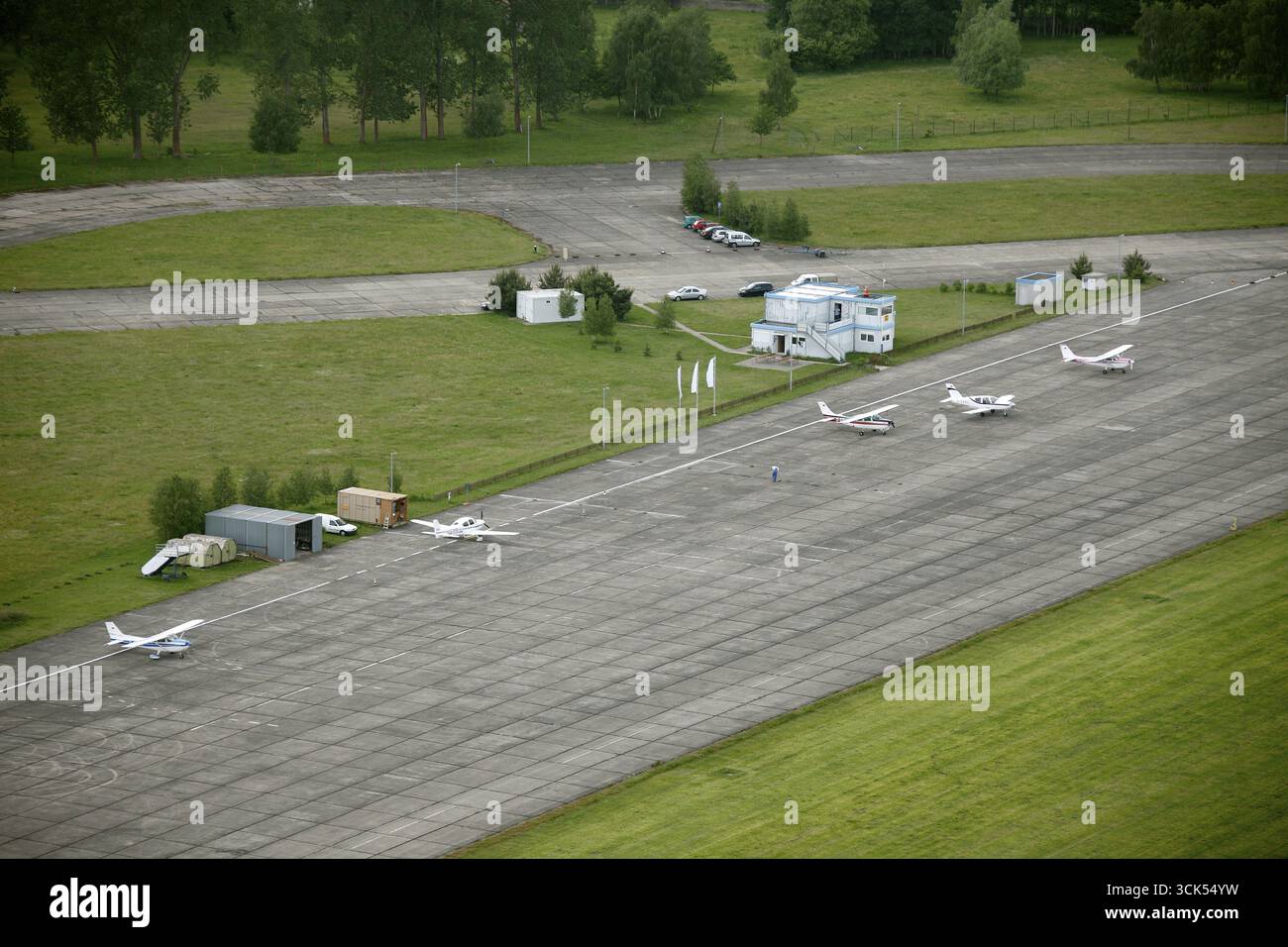 Aerial view, tower, air traffic control. Tower, private airfield ...
