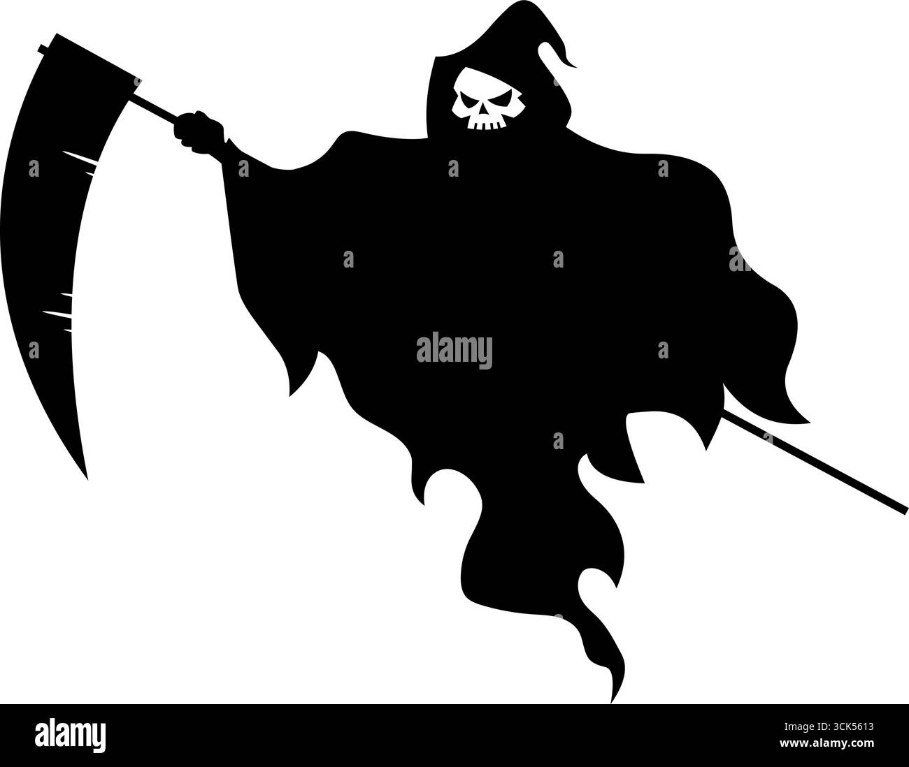 Spooky Halloween Grim Reaper Black Silhouette. Vector Hand Drawn ...
