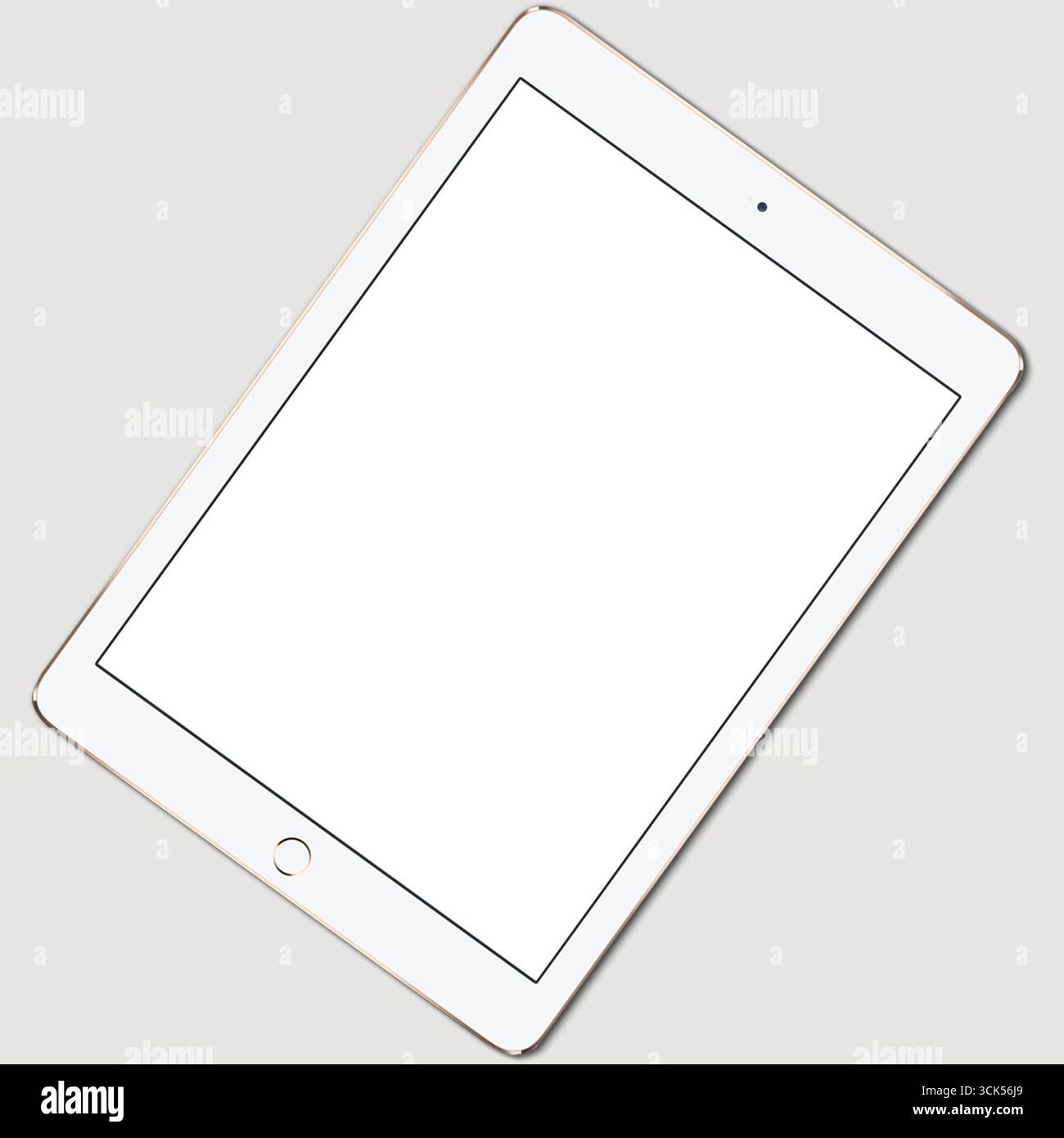 A blank tablet device angled on a neutral background, suggesting ...