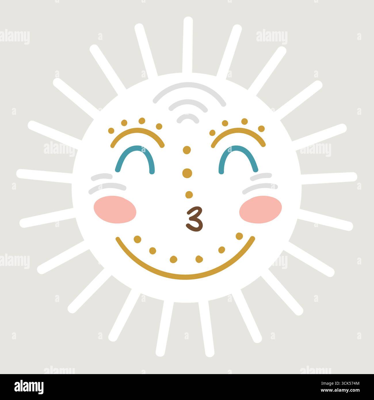 A cheerful sun illustration with a smiling face, designed for a playful ...