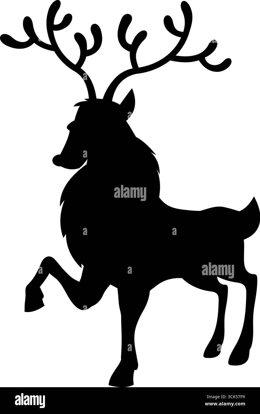 Christmas Reindeer Black Silhouette. Vector Hand Drawn Illustration ...
