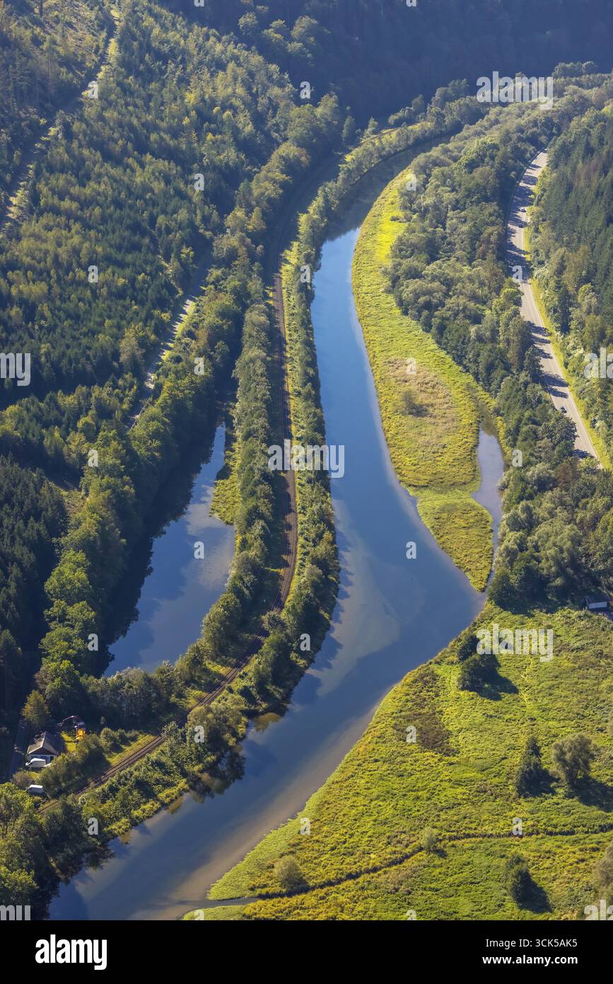 Aerial view, camping site Hof Biggen, Bigge Ahauser Stausee and ...