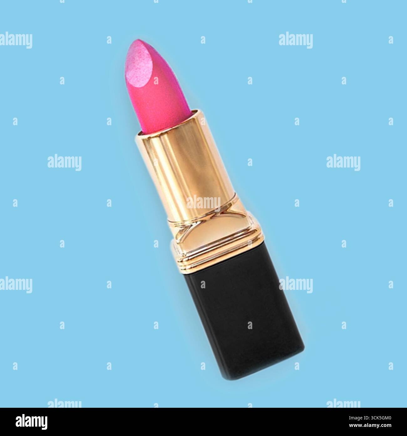 A vibrant pink lipstick in a sleek gold and black tube, designed for ...