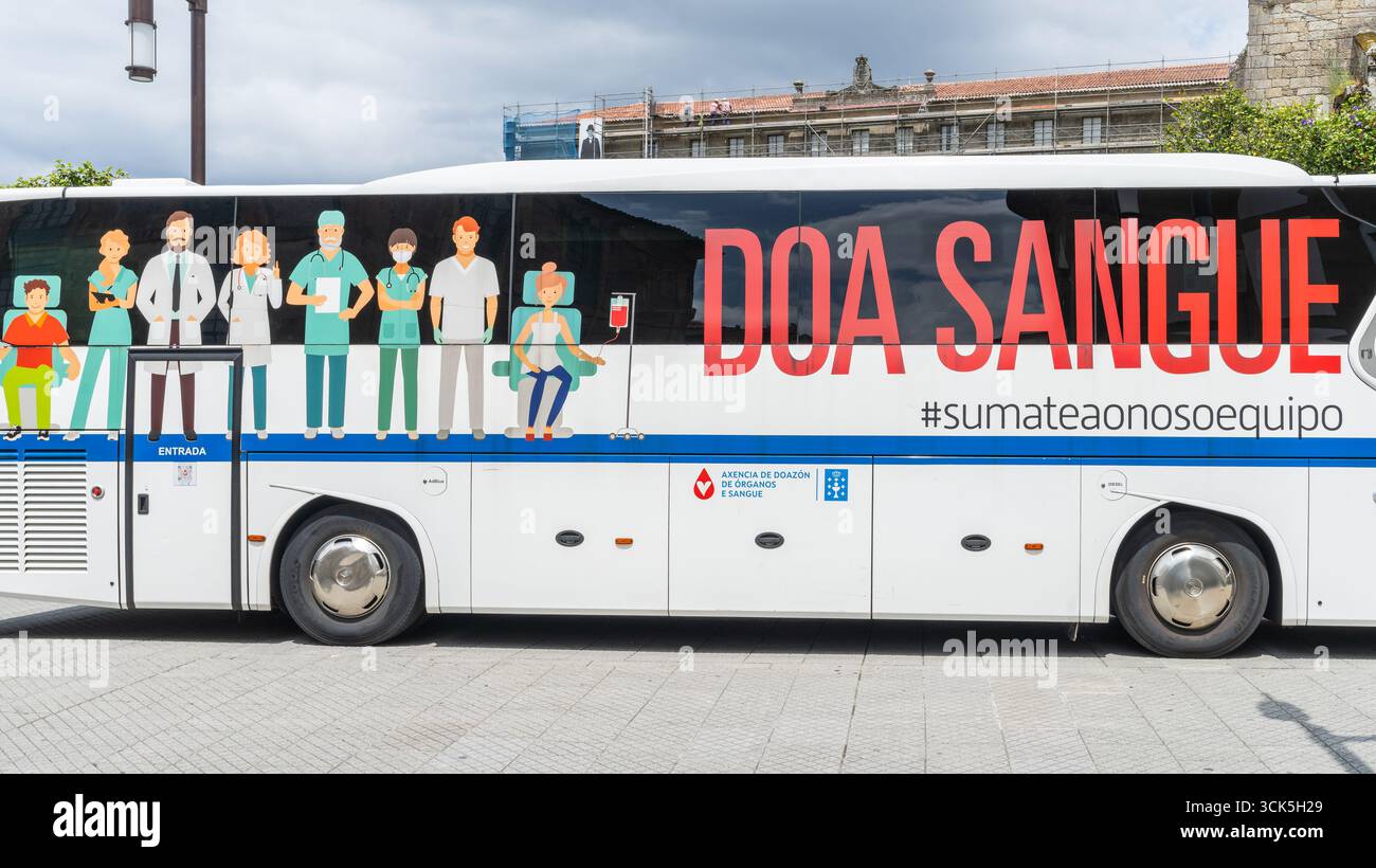 Pontevedra, June 25, 2025. Blood donation bus in the city of Pontevedra ...