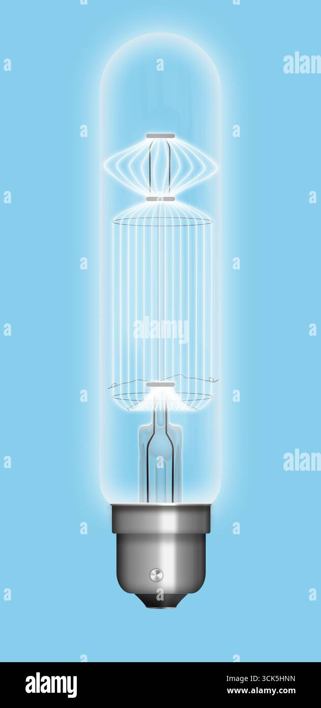 A clear glass vacuum tube with a metallic base, commonly used in ...