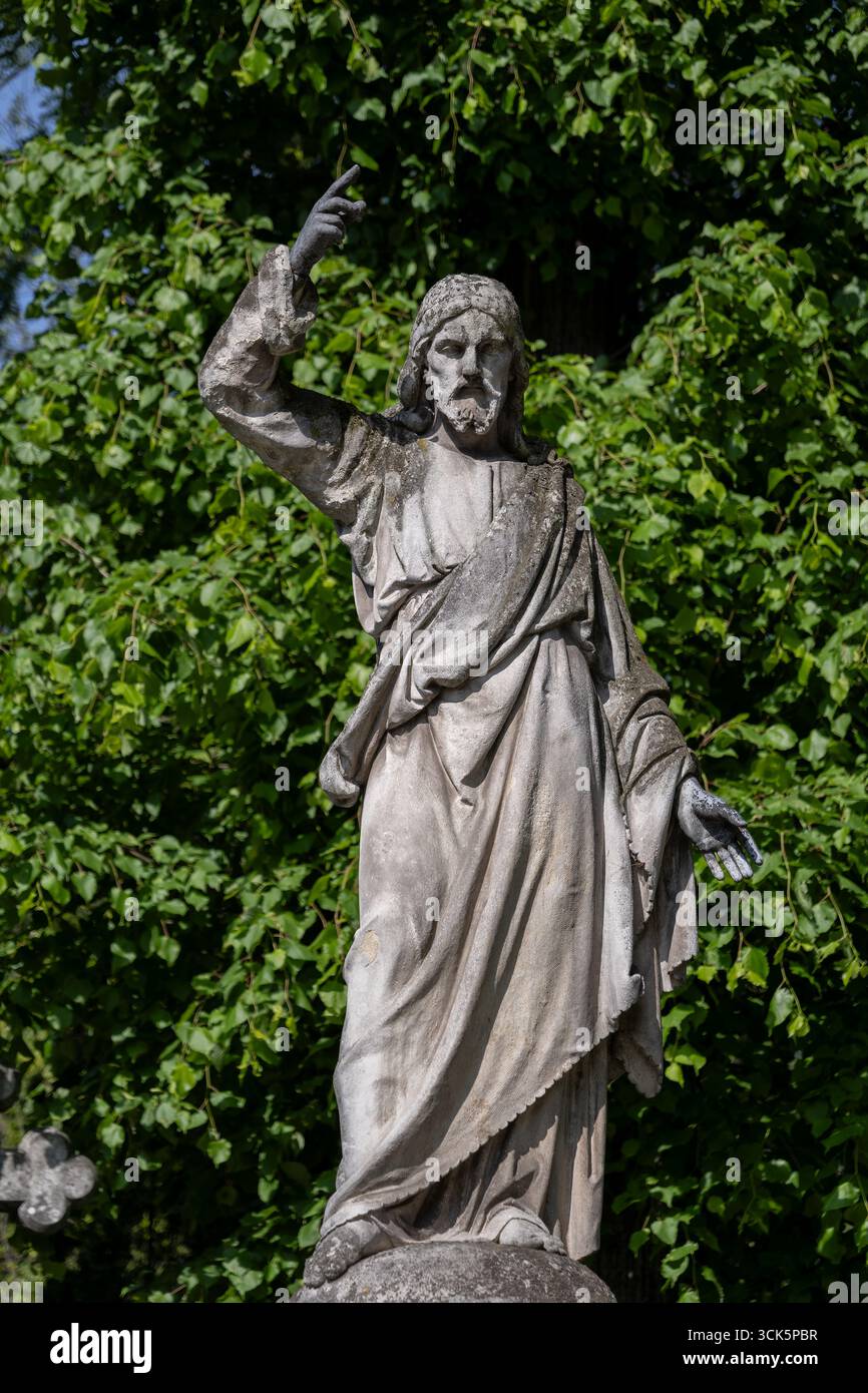 Statue of Jesus Christ, old stone sculpture in Orthodox Cemetery in ...