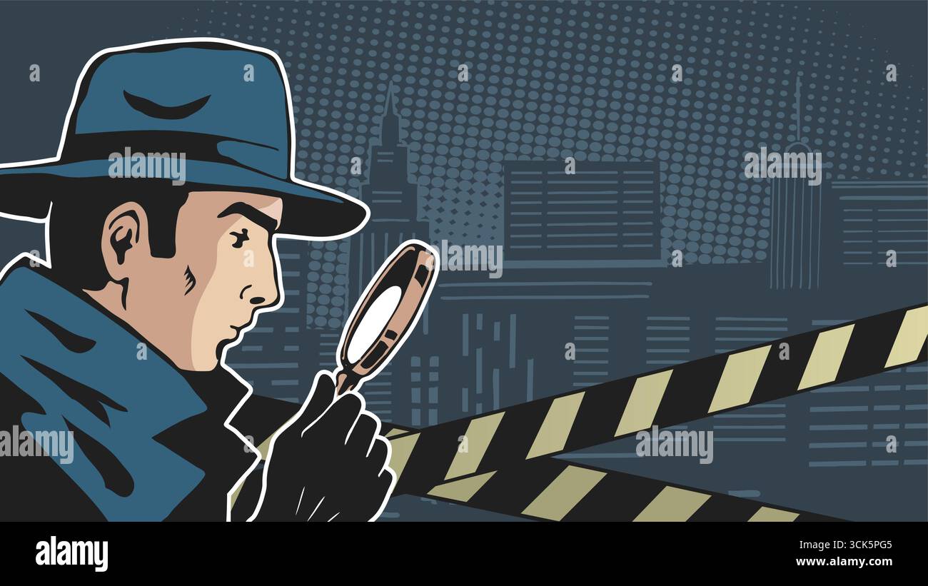 Vector banner in retro noir style with male detective holding ...