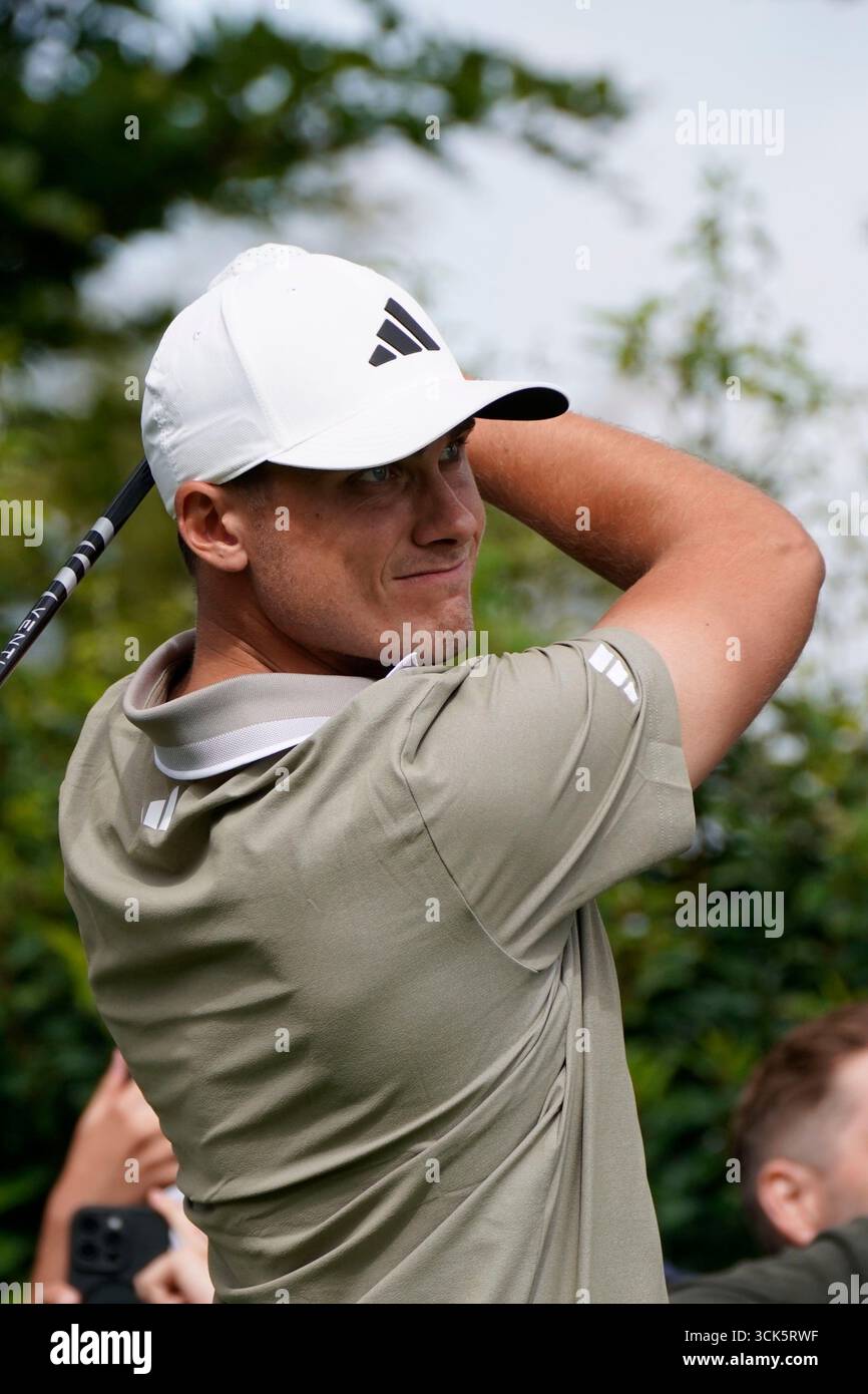 Ludvig Åberg Aberg In action on Pro Am day at The BMW PGA, Wentworth ...