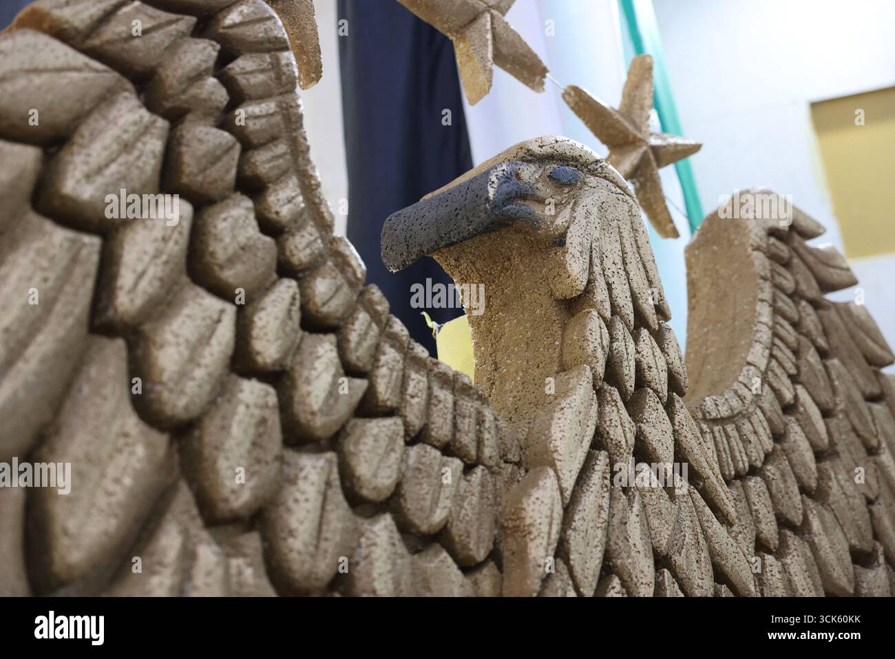 Damascus, Syria. 03rd Sep, 2025. A large sculpture of Syria's national ...