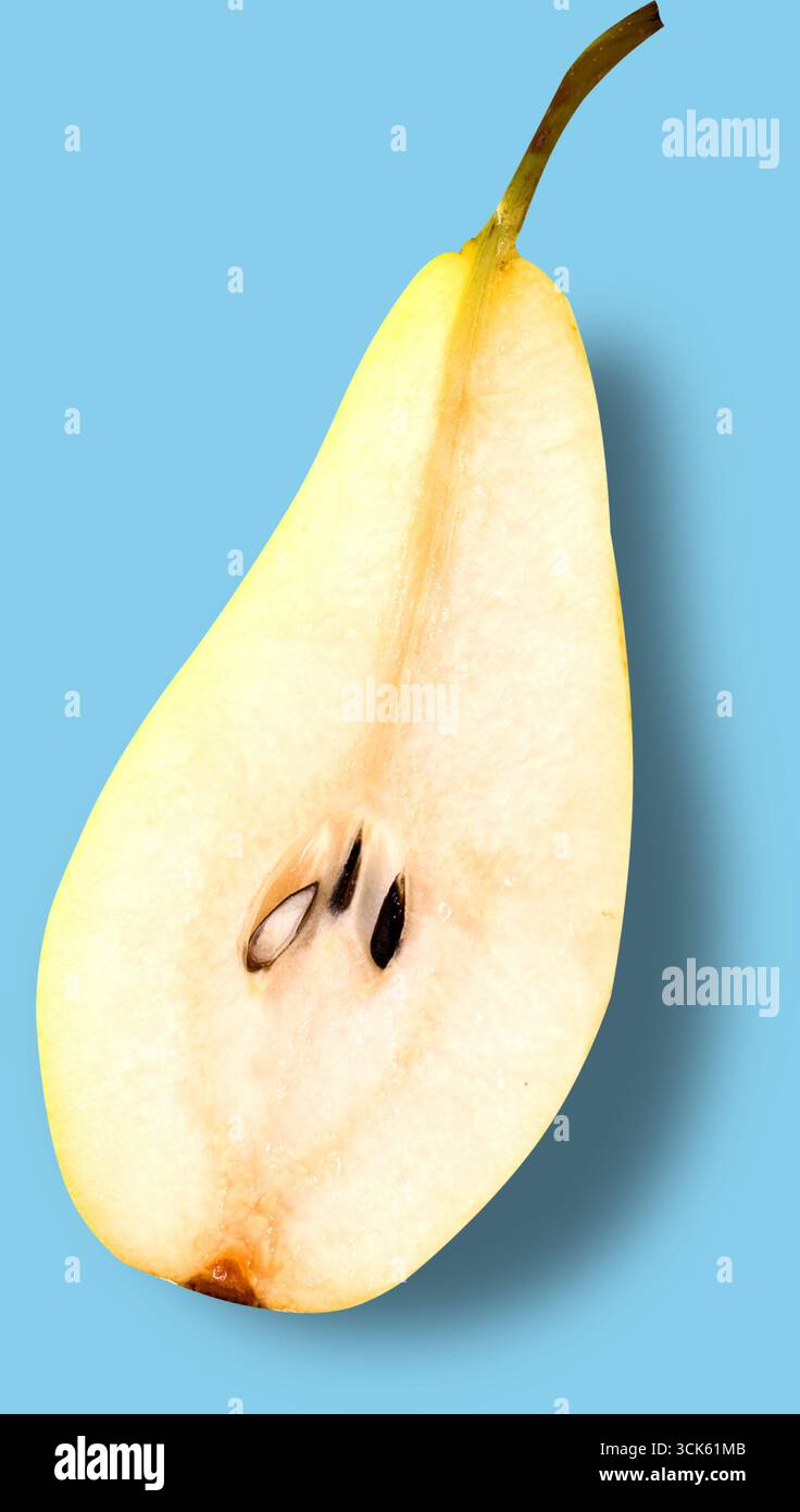 A sliced pear showcasing its smooth texture and seeds, highlighting its ...