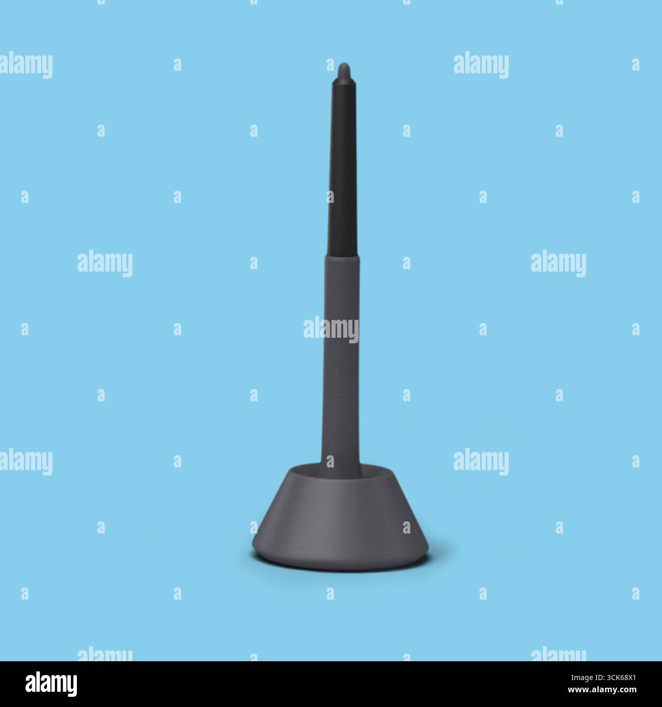 A sleek black pen standing upright in a round holder, designed for ...