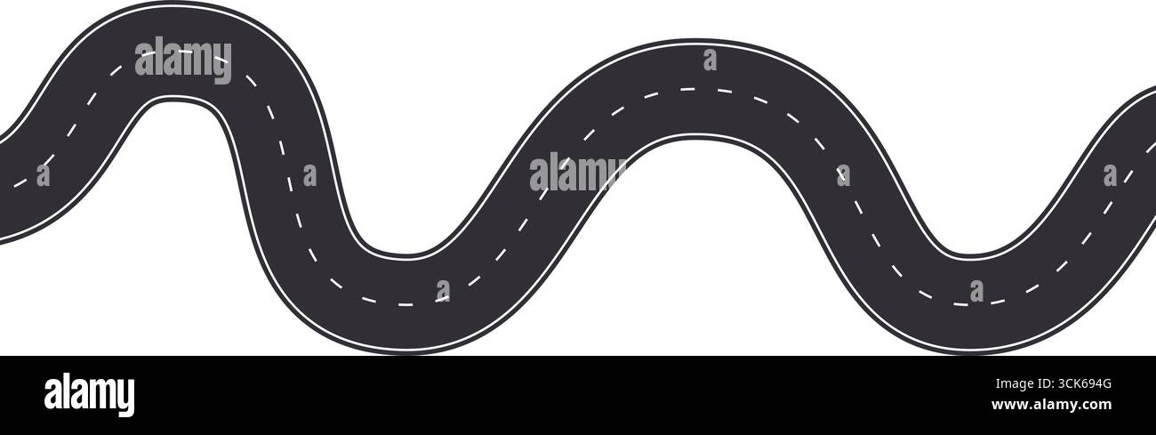 Winding road top view, highway curve path. Empty horizontal way, map ...