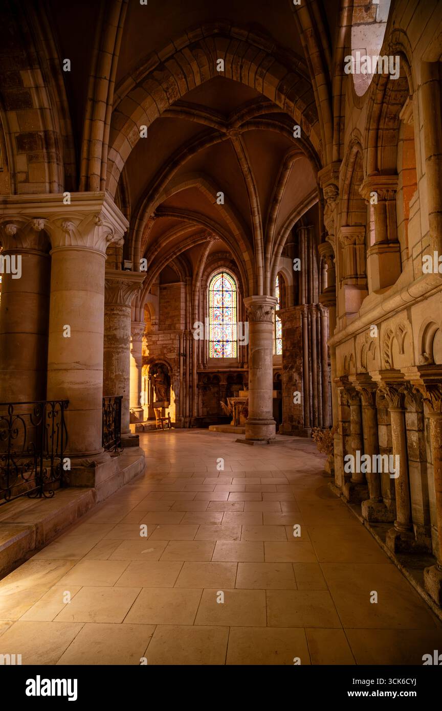 Interior view of the Gothic ambulatory of Montier-en-Der Abbey, France ...