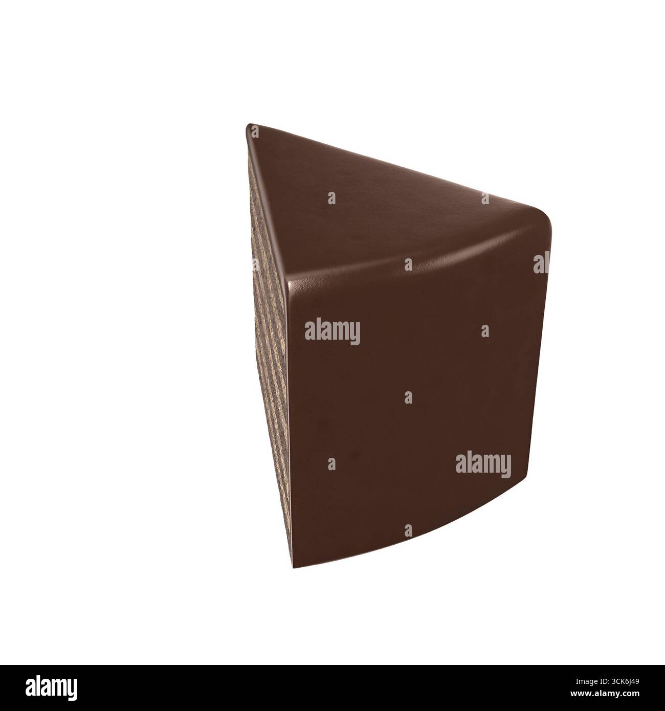 A triangular piece of chocolate cake showcasing a smooth, rich ...
