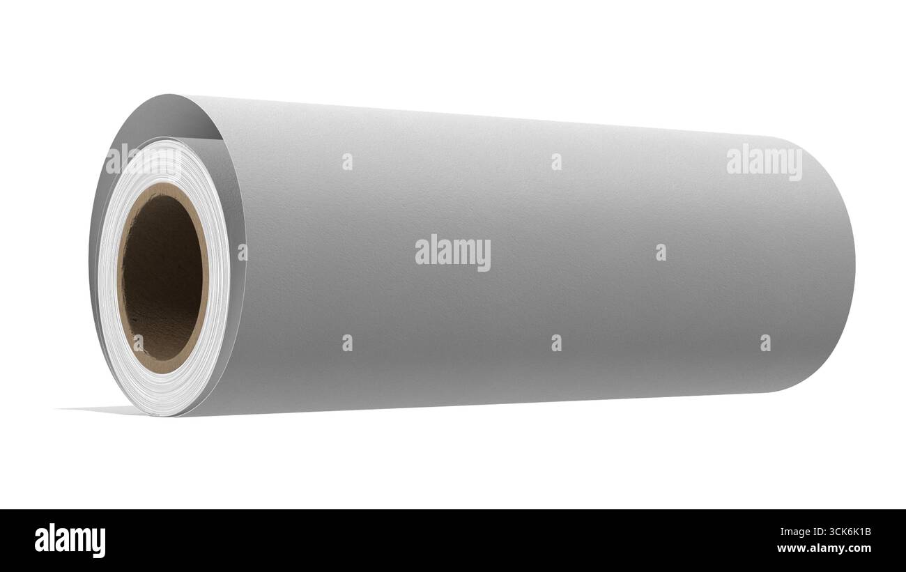 A roll of plain white paper, commonly used for printing, drawing, or ...
