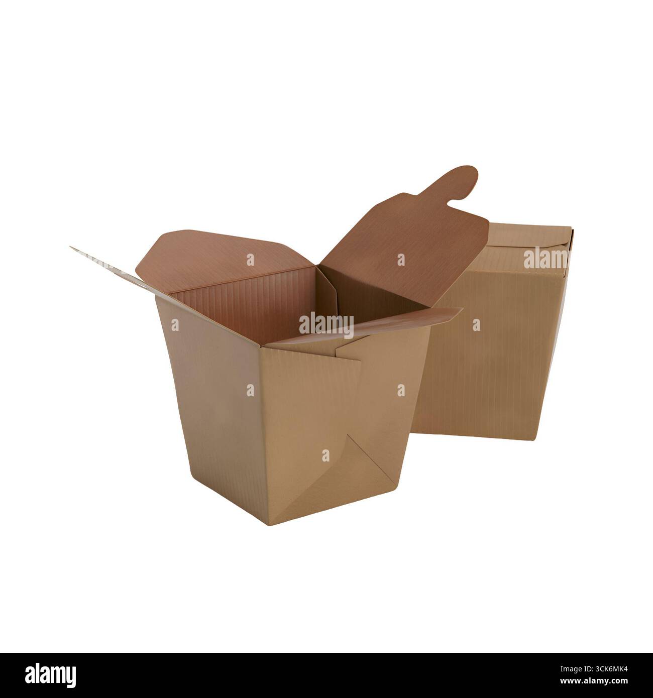 Two open brown takeout boxes, typically used for food packaging and ...