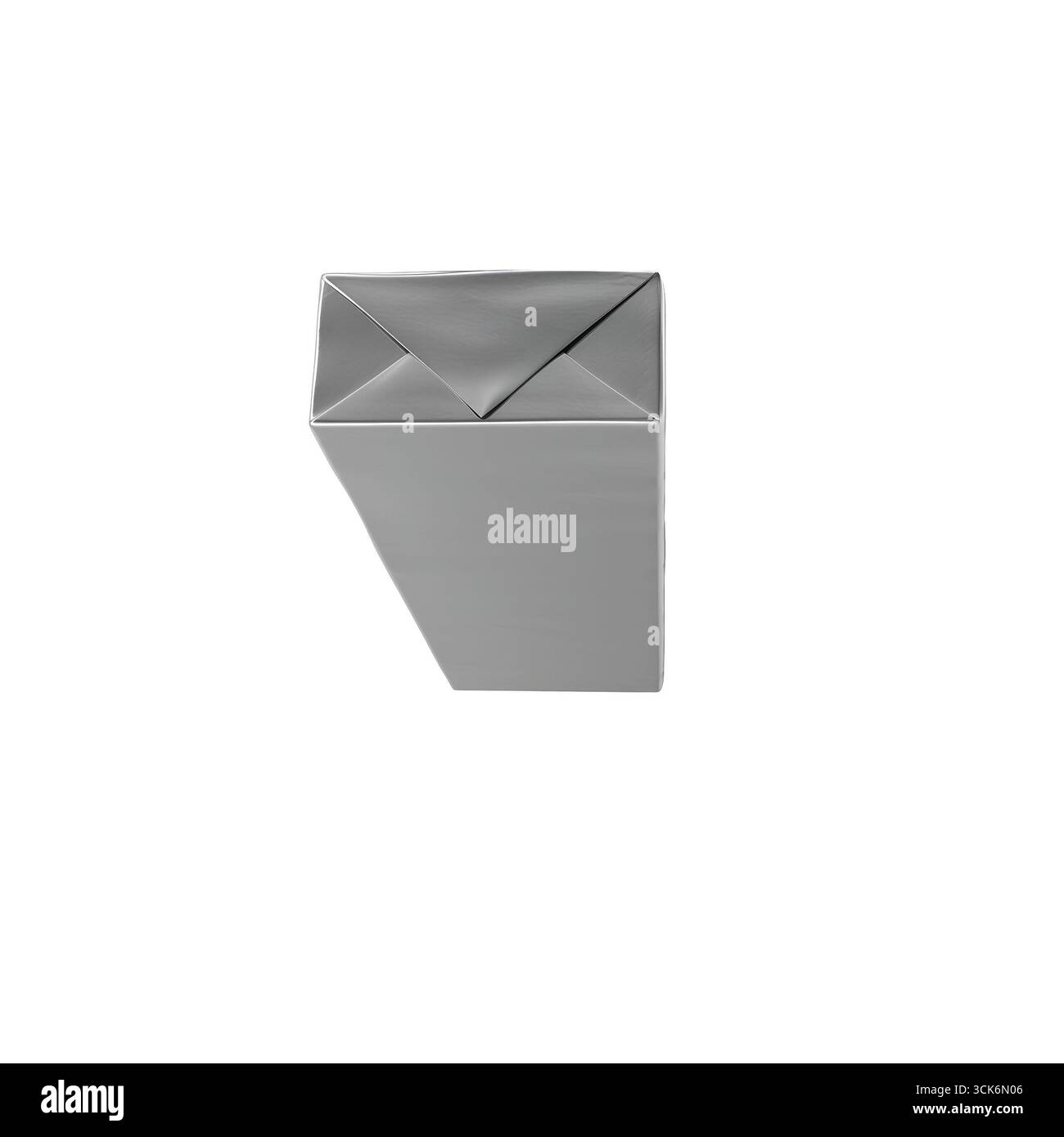 A simple gray carton with a triangular flap, typically used for ...