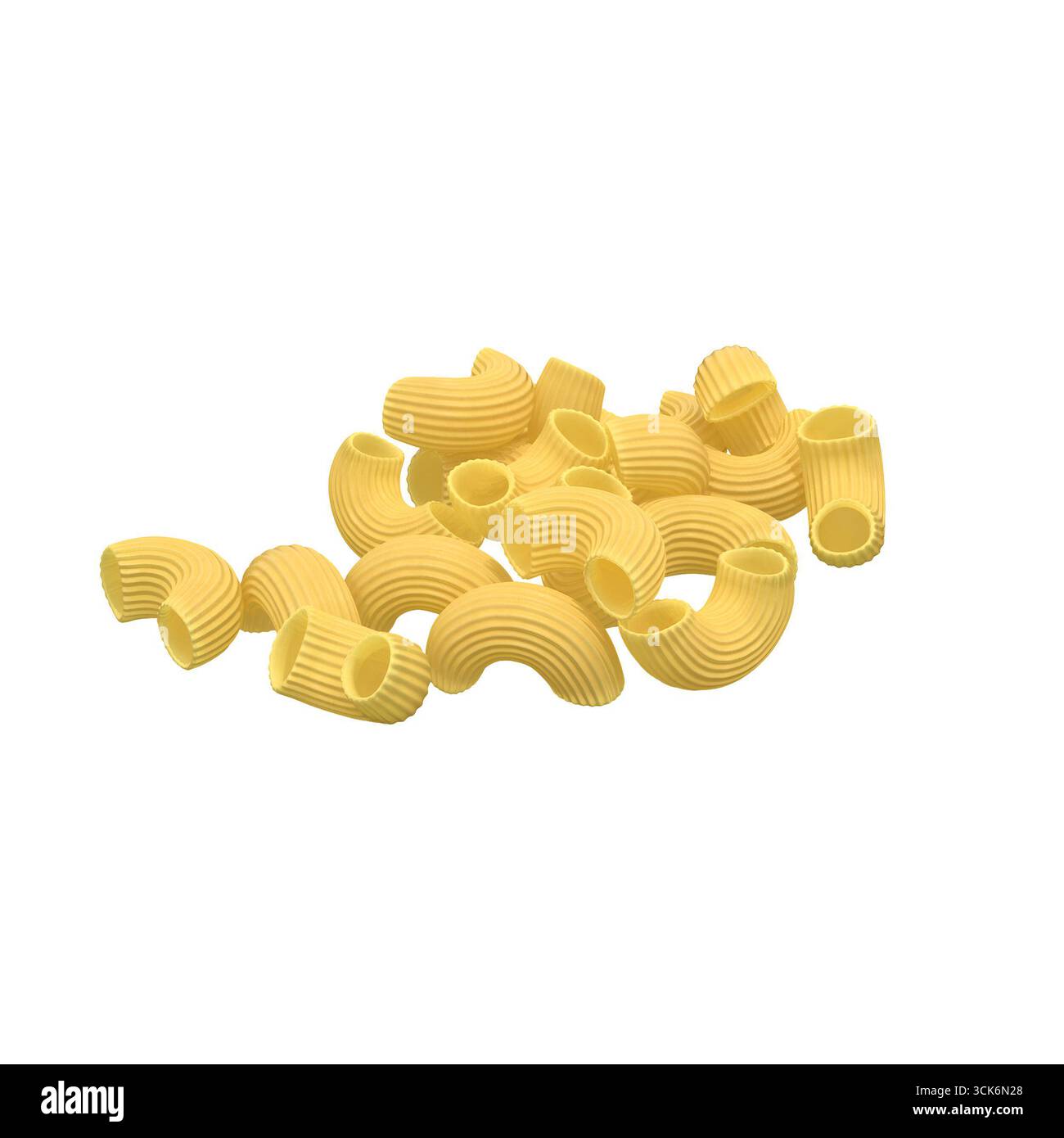 A pile of curved pasta pieces, commonly used in various dishes like mac ...