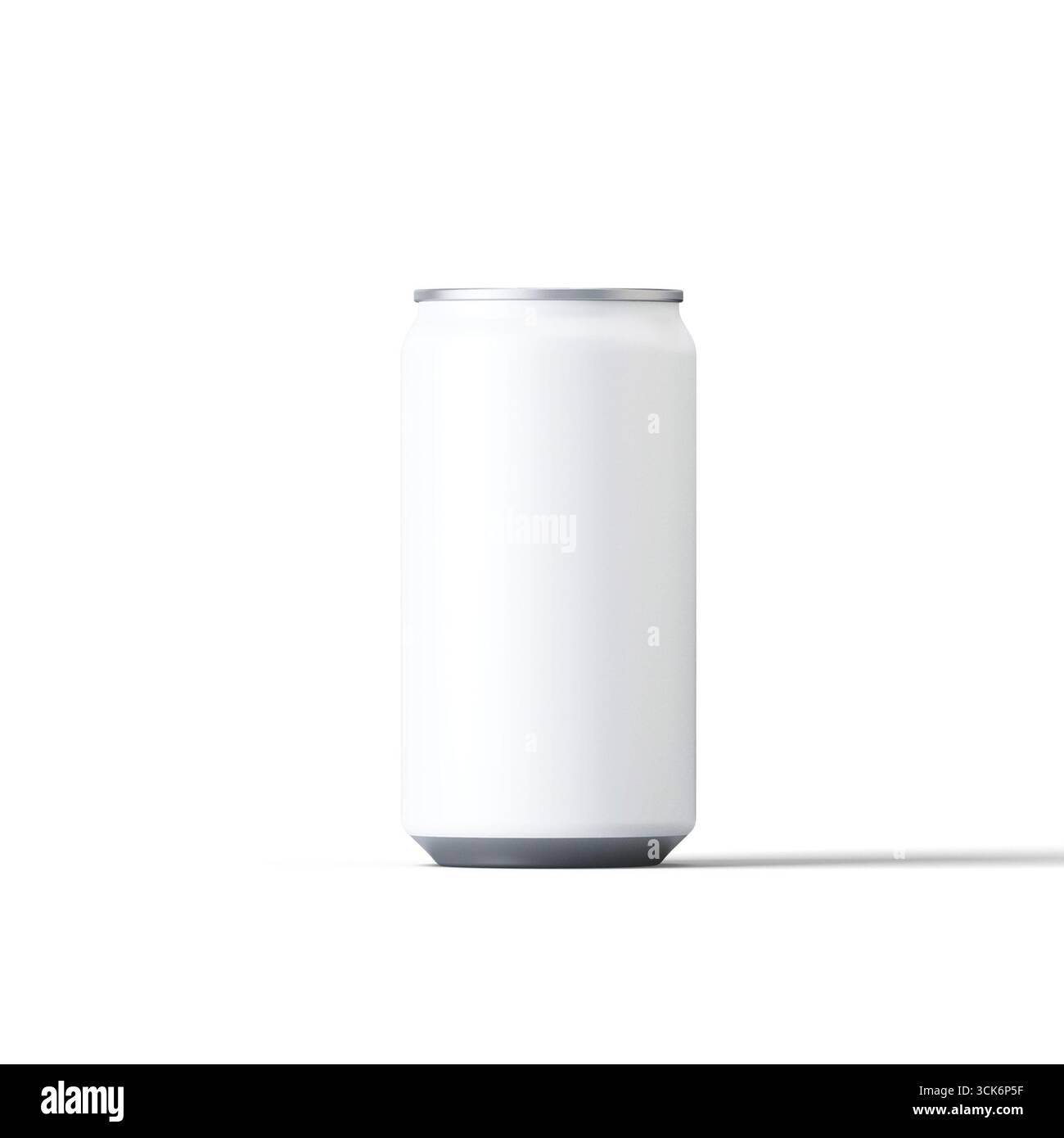 A plain white aluminum can, typically used for beverages, showcasing a ...