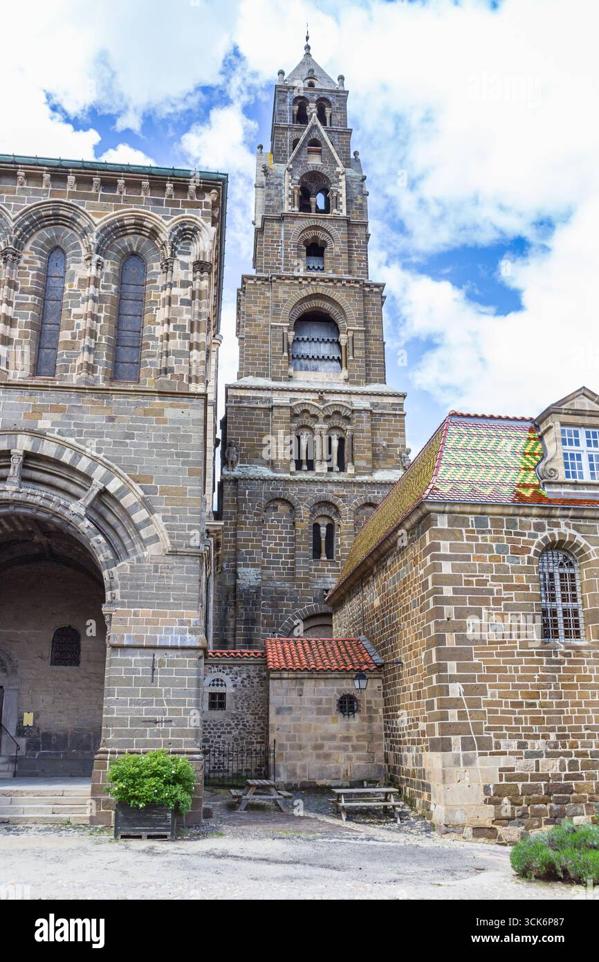 Tower of the historic Notre Dame cathedral in Le Puy-en-Velay, France ...