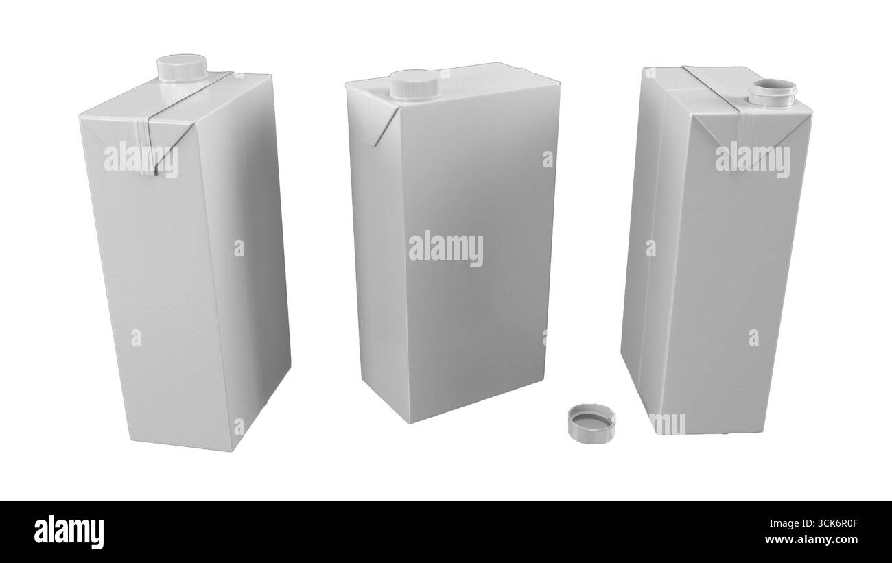 Three plain white cartons with a cap, typically used for packaging ...