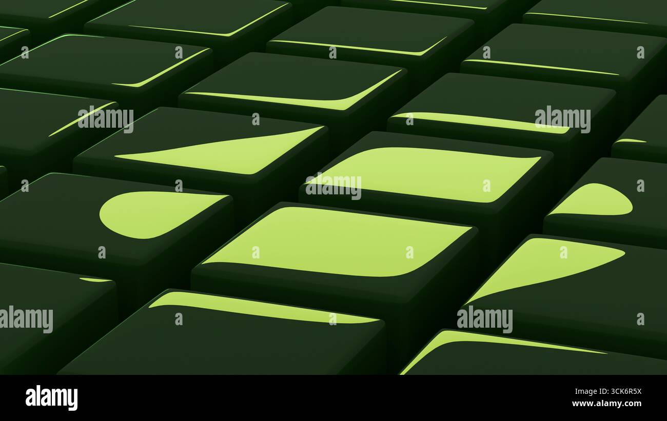 Abstract rendering of green cubes with glowing yellow illuminated ...