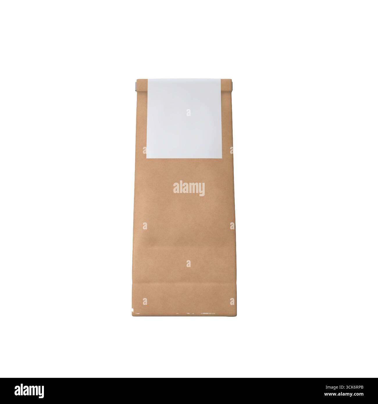 A plain brown paper bag with a white label area for customization or ...