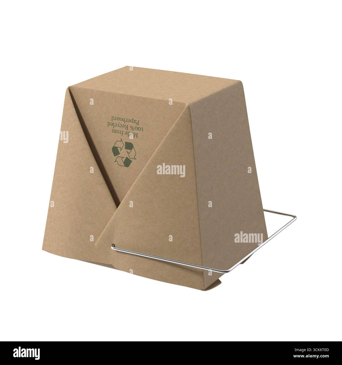 A brown cardboard takeout box designed for food packaging, featuring a ...