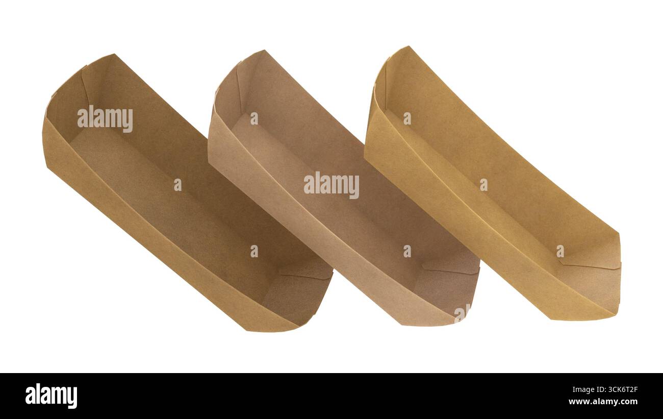 Three brown paper trays arranged side by side, commonly used for ...