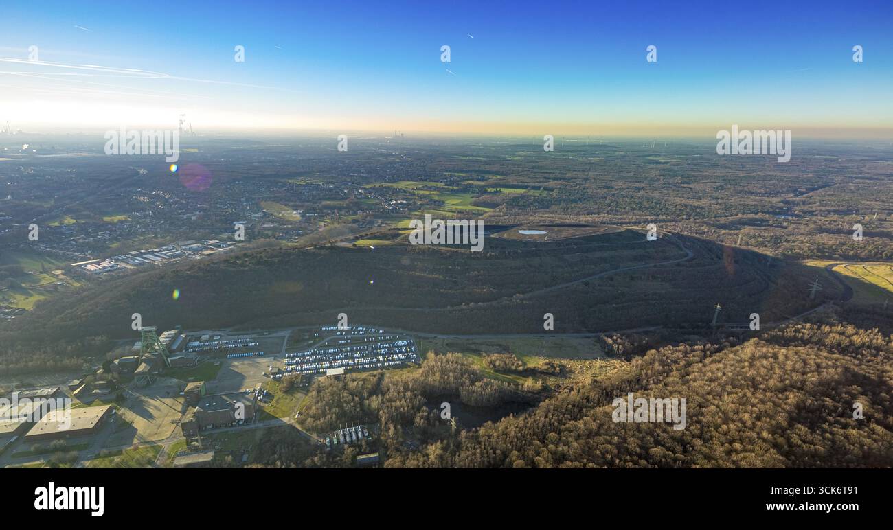Aerial photograph, Haniel spoil tip, distant view with sunset and ...