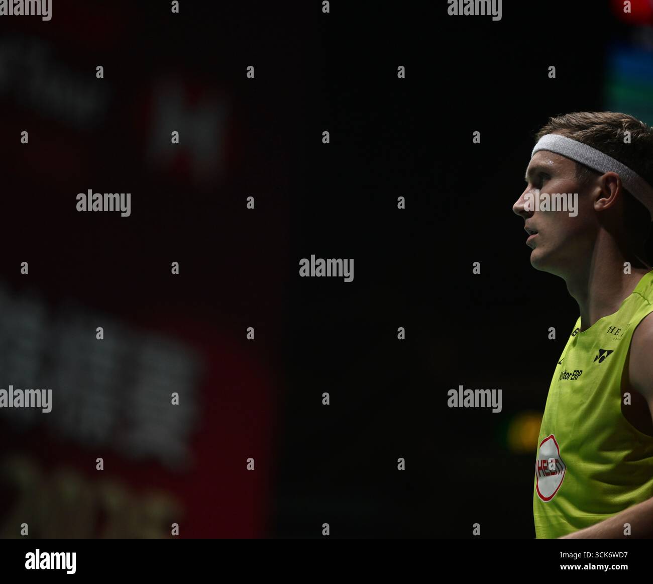 Viktor Axelsen, a Denmark badminton player during the match of Hong ...