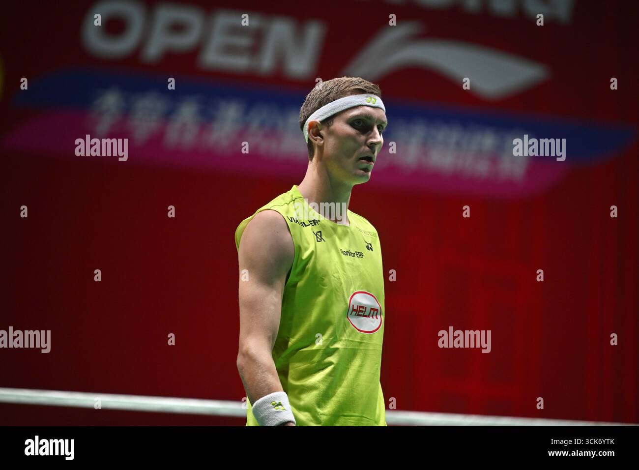 Viktor Axelsen, a Denmark badminton player during the match of Hong ...