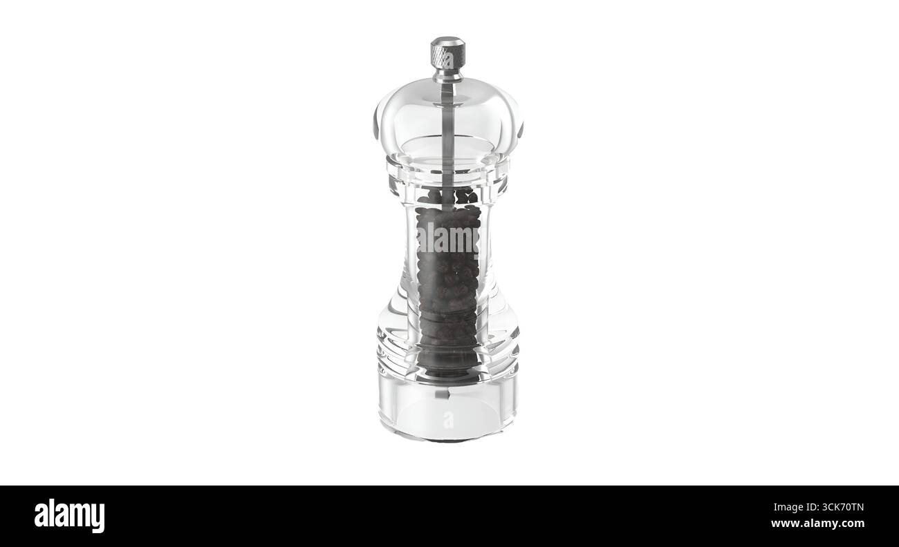 A transparent pepper mill with a modern design, used to grind pepper ...